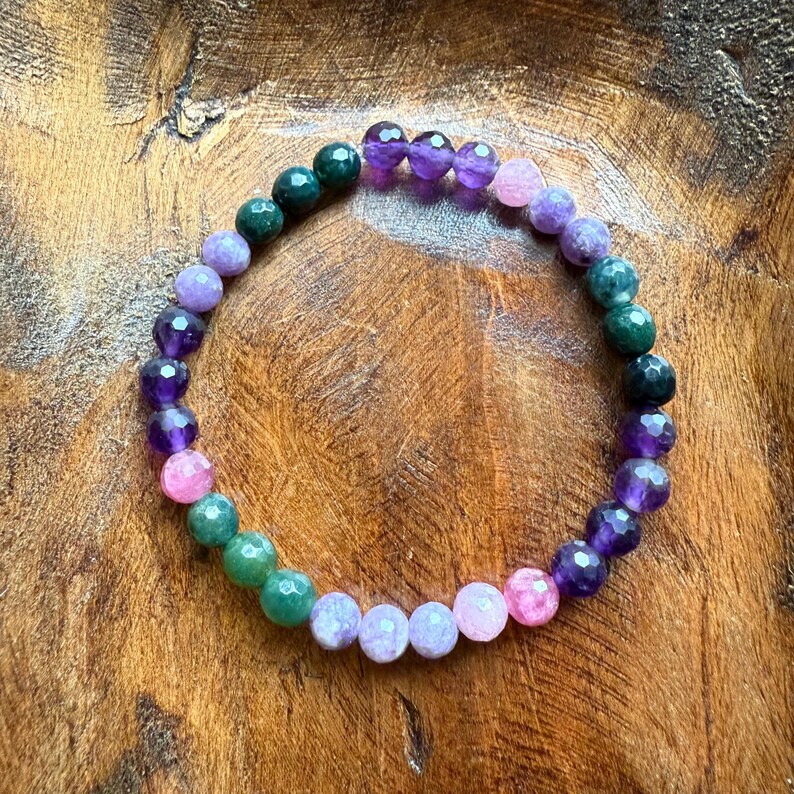 Flower Essence Bracelet | Moss Agate, Amethyst, Lepidolite, Ruby | 8 Mm ...