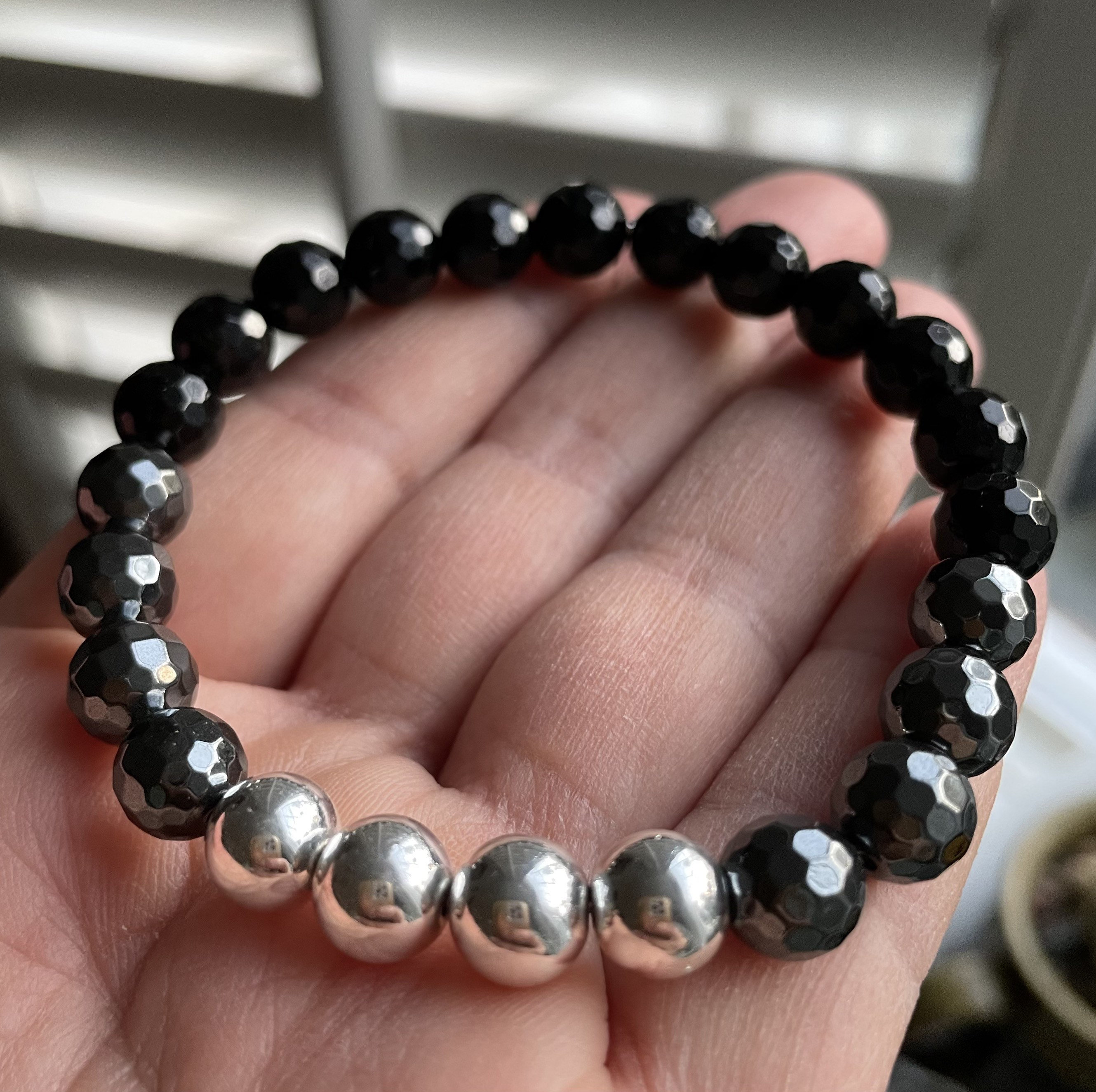 EMF Protection Bracelet Black Tourmaline Hematite Bracelet 8 mm EMF Blocker Jewelry Spiritual Junkies Single Yoga Mala