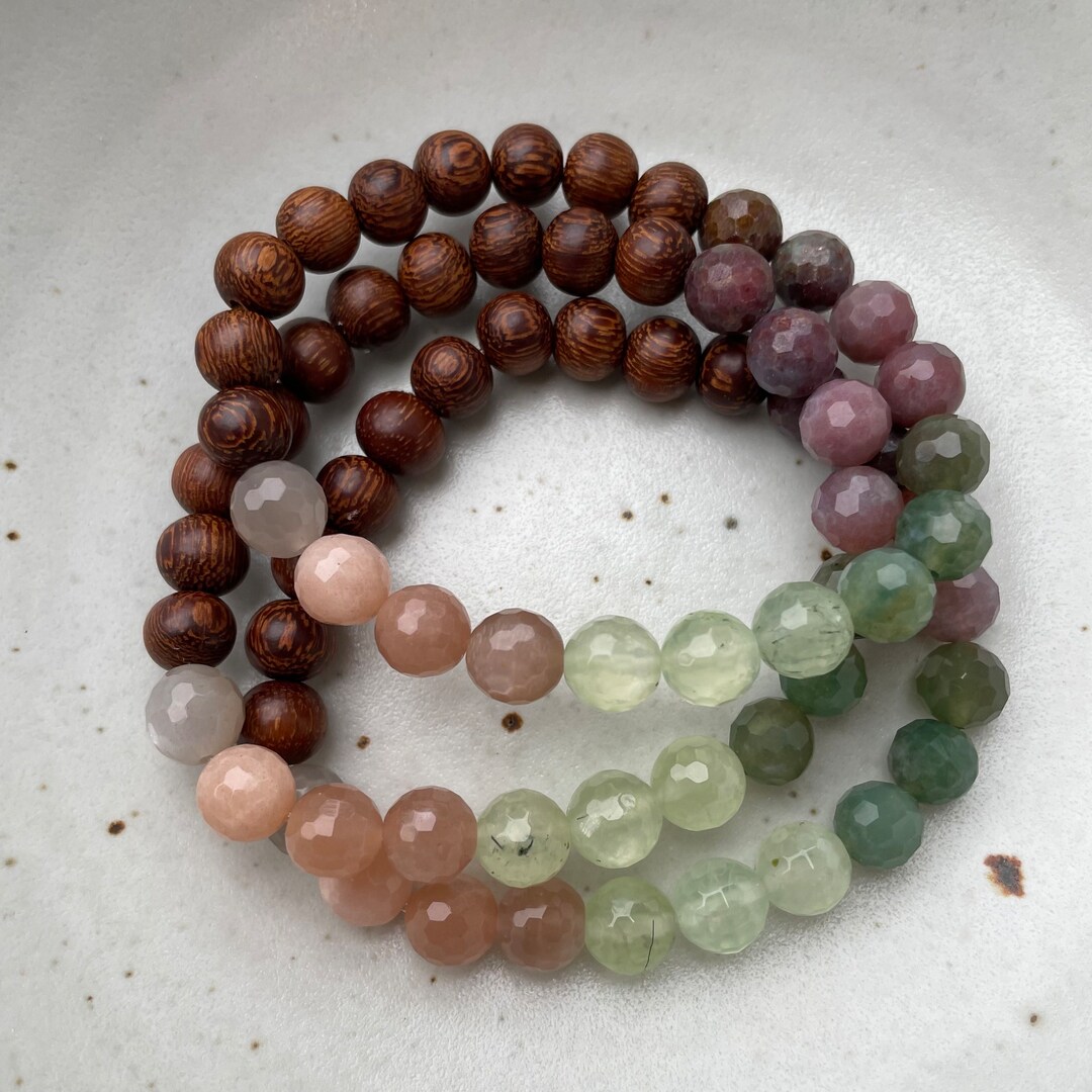 In Joy Bracelet | Natural Wood, Moonstone, Prehnite, Fancy Jasper ...