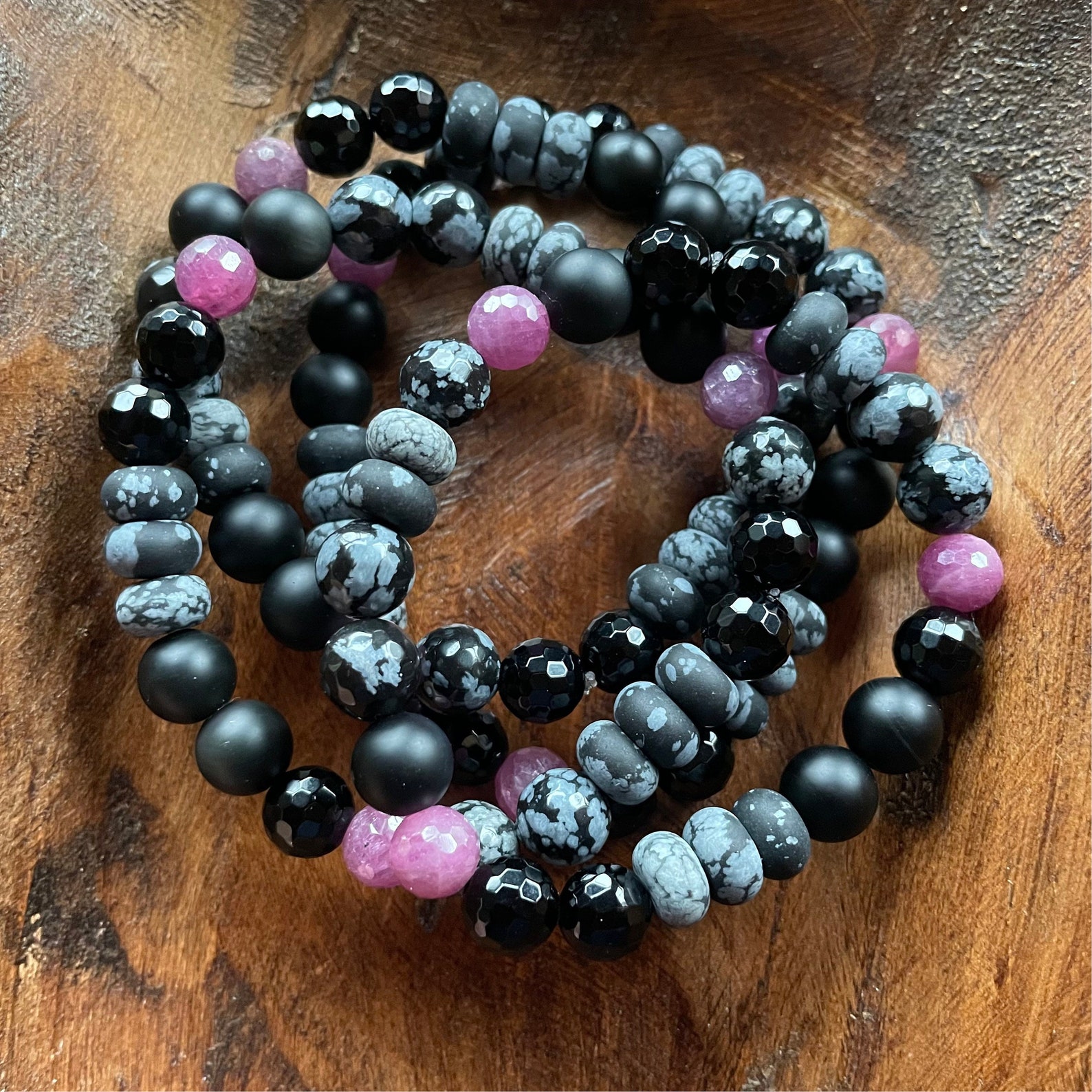 Blood Moon Bracelet | Onyx, Snowflake Obsidian, + Ruby | 8 Mm ...