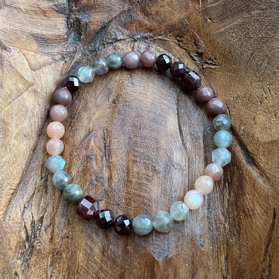Mini Moonbeam Bracelet | Grey Moonstone, Purple Aventurine, Garnet ...