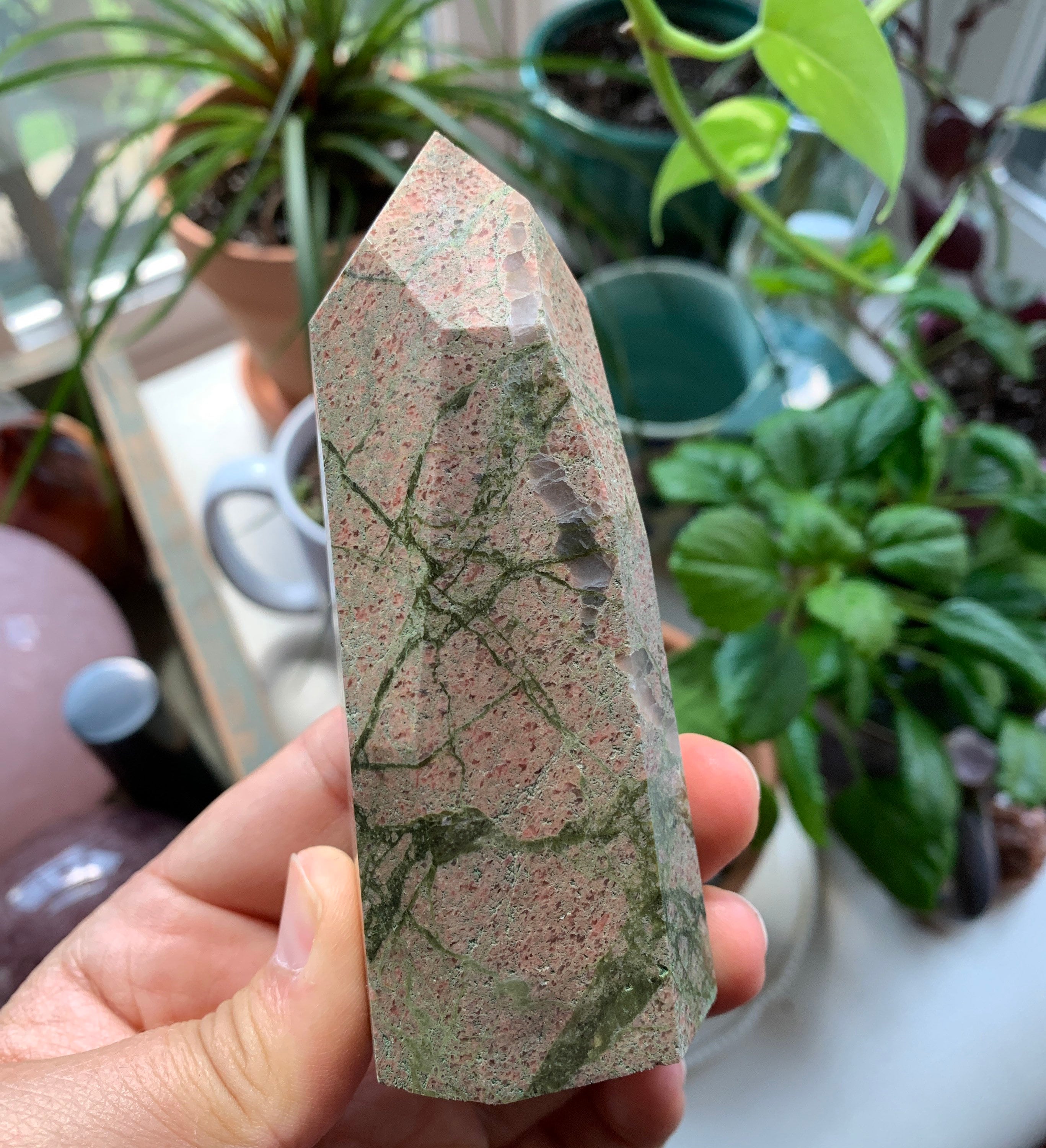 Hand Carved Unakite Jasper | 4 Inch Tower | Point | Spiritual Junkies ...
