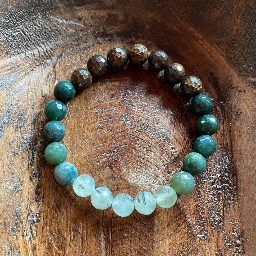 Heart Chakra Bracelet | Bronzite, Bloodstone Jasper, Moss Agate ...