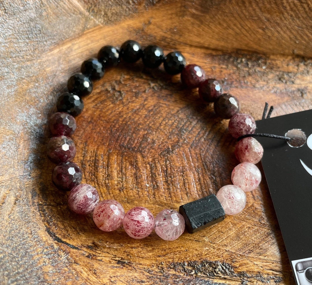 Tourmaline Garnet Strawberry Quartz Bracelet 8 Mm - Etsy