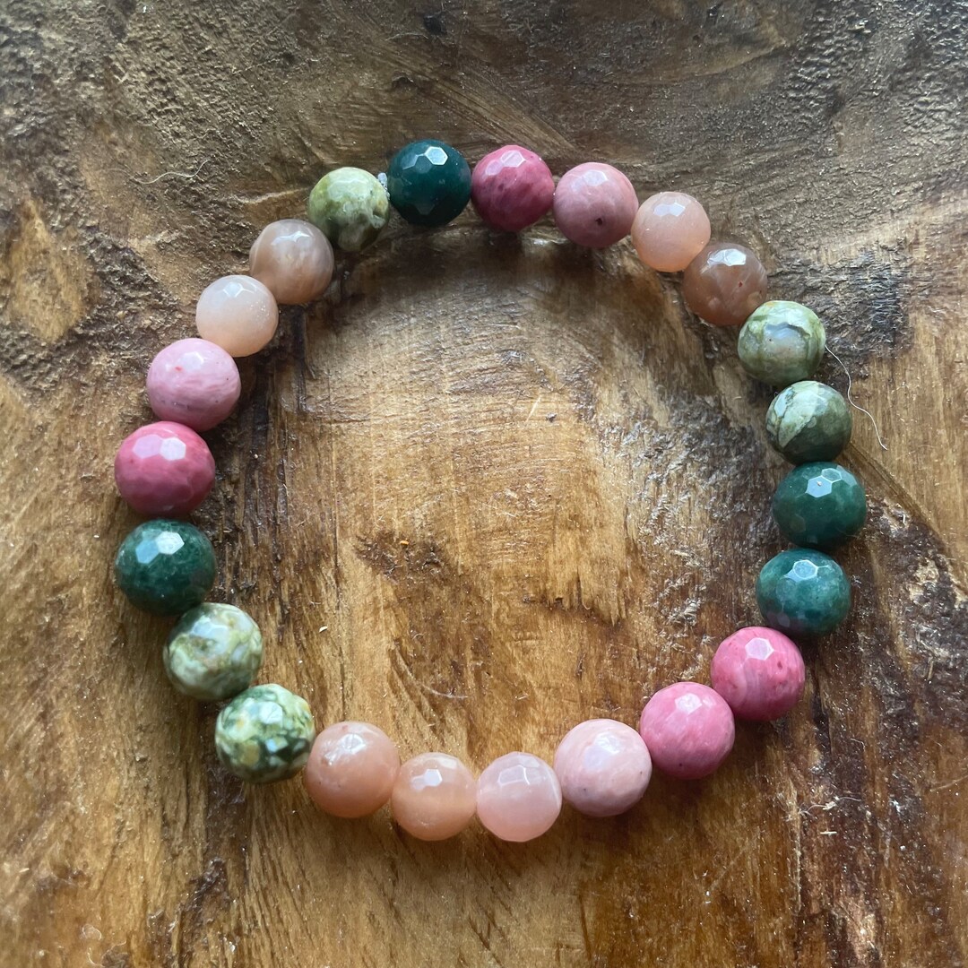 Heart Elixir Bracelet | Moss Agate, Rhyolite Jasper, Grey Moonstone ...