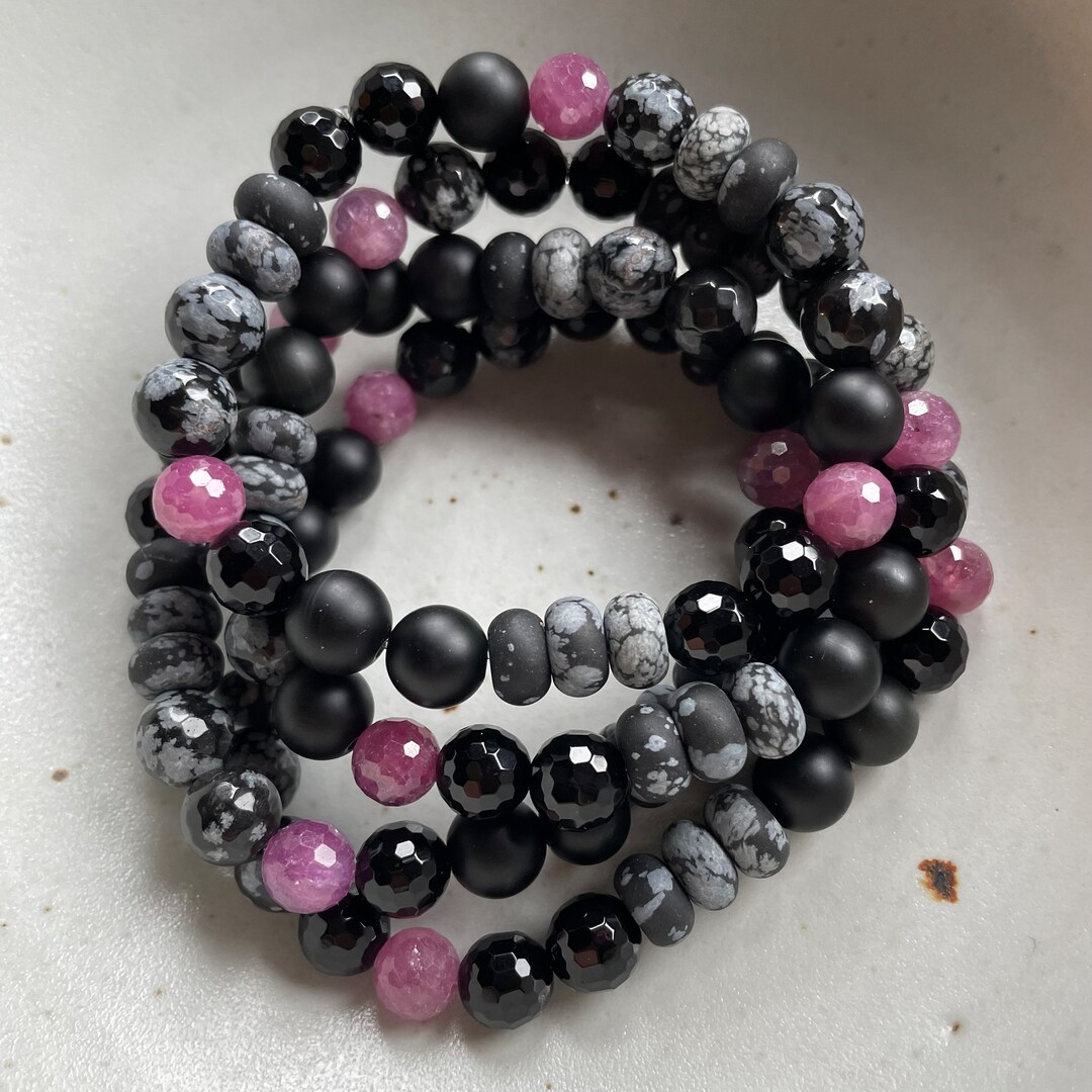 Blood Moon Bracelet | Onyx, Snowflake Obsidian, + Ruby | 8 Mm ...