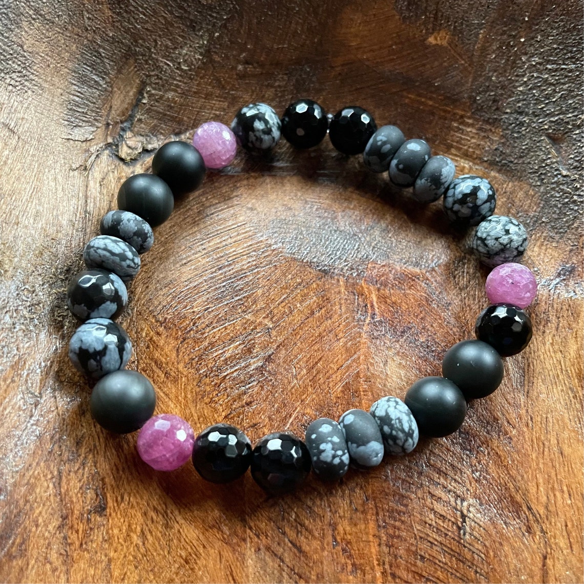 Blood Moon Bracelet | Onyx, Snowflake Obsidian, + Ruby | 8 Mm ...