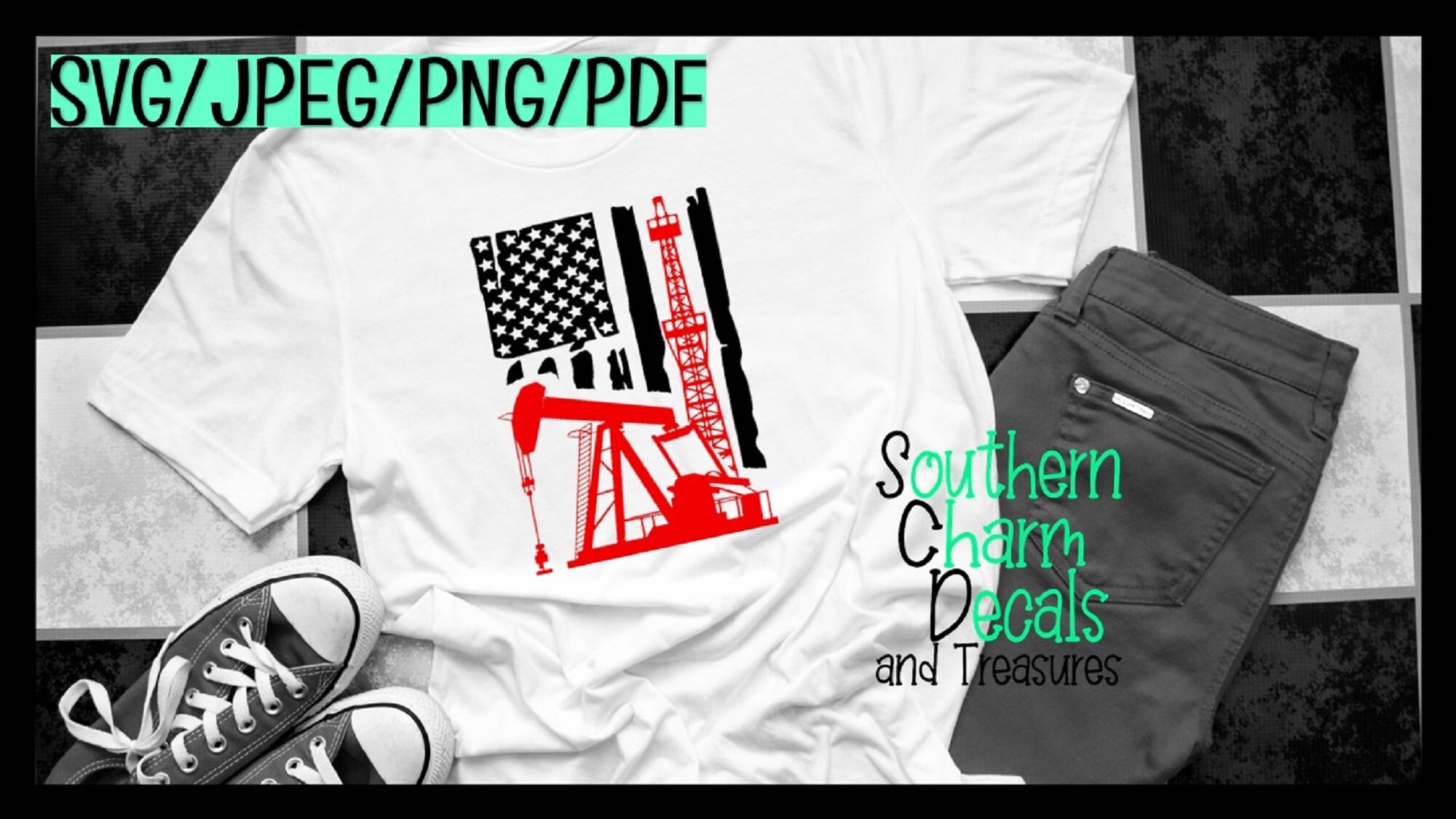 Pumpjack - American Flag - Roughneck - Oil Rig - Printable Sublimation Design- PNG 300 DPI - SVG ...