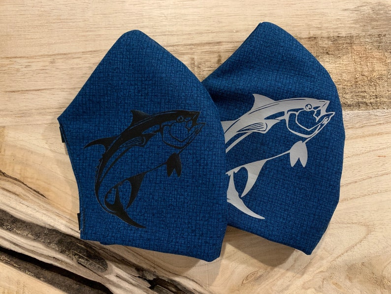 100% Cotton Textured Blue Ahi Tuna Fish Face Mask - Nose Wire Optional ...