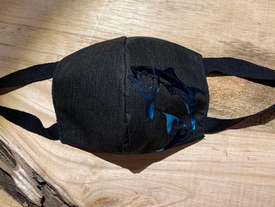 100% Cotton Blue Ahi Tuna Fish Face Mask - Textured Dark Gray- All Day ...