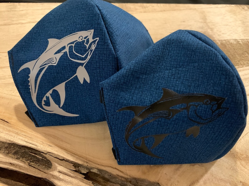 100% Cotton Textured Blue Ahi Tuna Fish Face Mask - Nose Wire Optional ...
