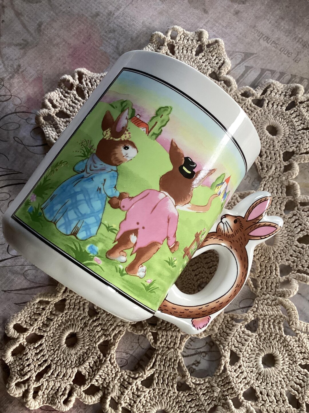Vintage Peter Rabbit Ceramic Mug Cup, Adorable Bunny Rabbit Handle ...