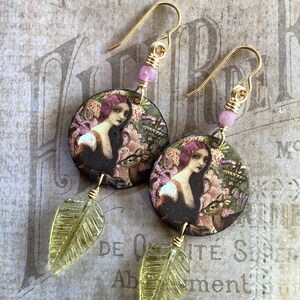 Forest Nymph Artisan Earrings, Enameled Earrings, Woodland Girl, Long ...