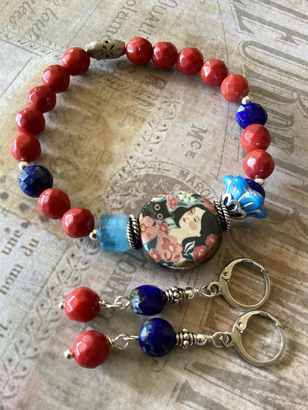 Dear Frida 925 Frida Kahlo Stretch Bracelet, Aquamarine, Lapis Lazuli ...