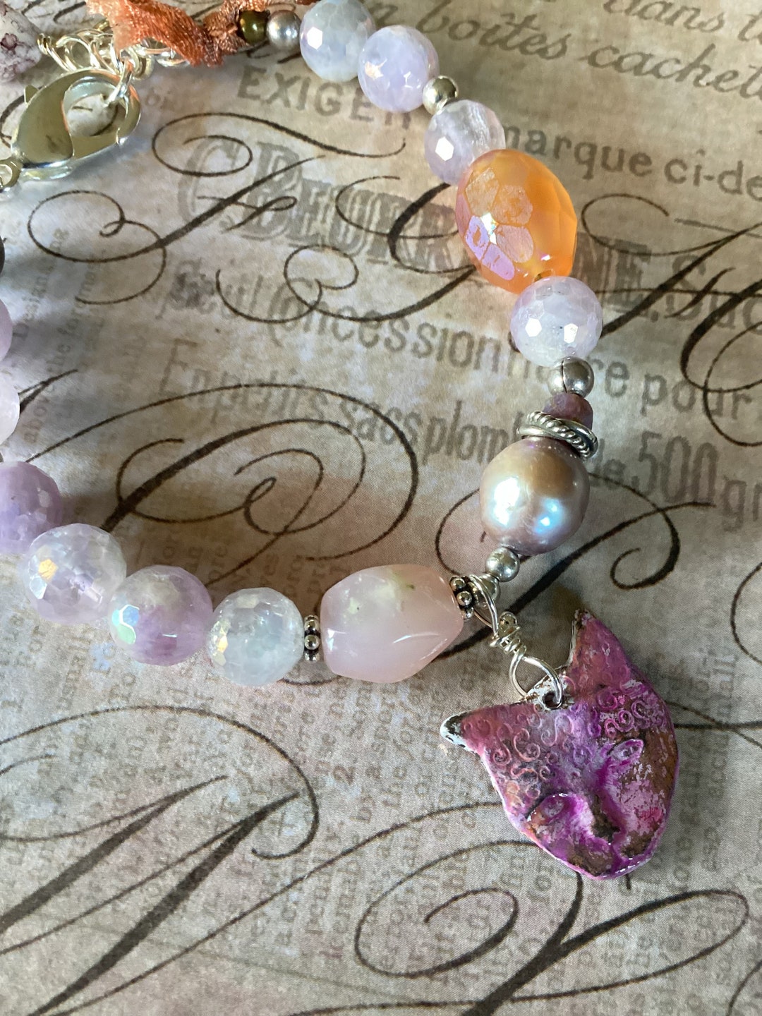 Cats Meow Gemstone Bracelet, 925 Sterling Silver, Peach, Pinks ...