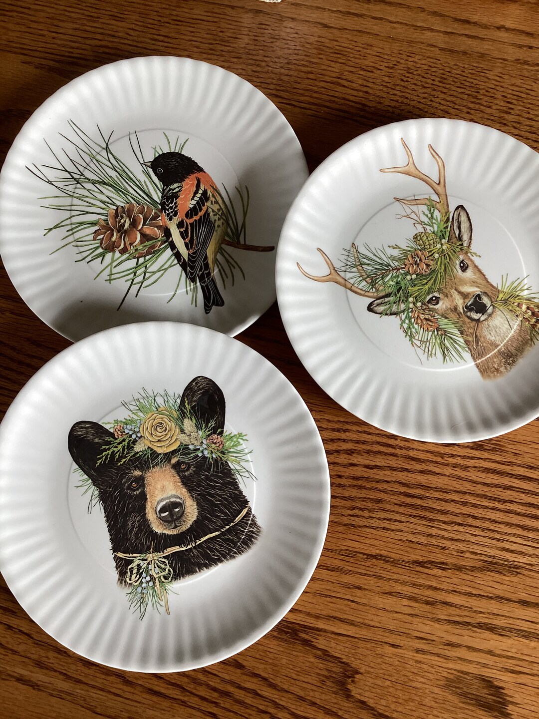 Ceramic Paper Plates Woodland Decor Rustic Animal Lover Home Bear Stag ...