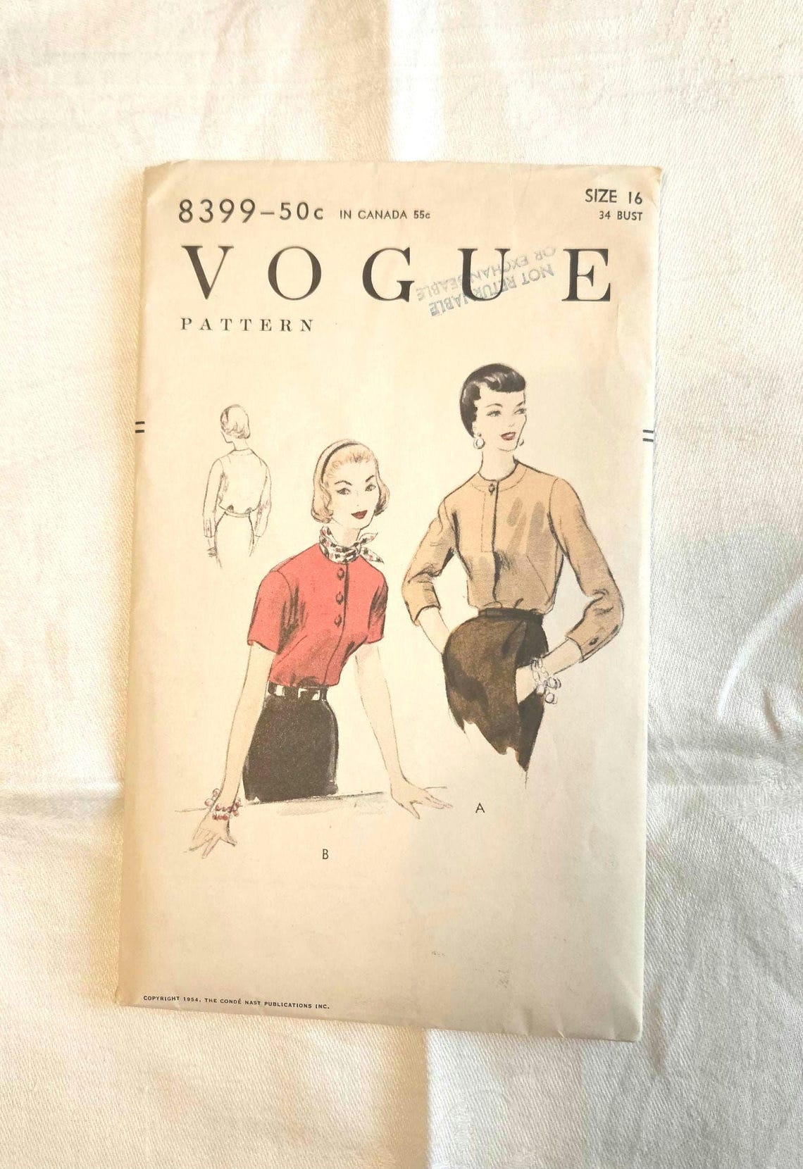 Vintage 1940's Vogue Blouse Pattern 8399/size 16/34" Bust - Etsy