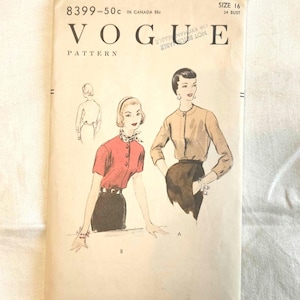 Vintage 1940's Vogue Blouse Pattern 8399/size 16/34" Bust - Etsy