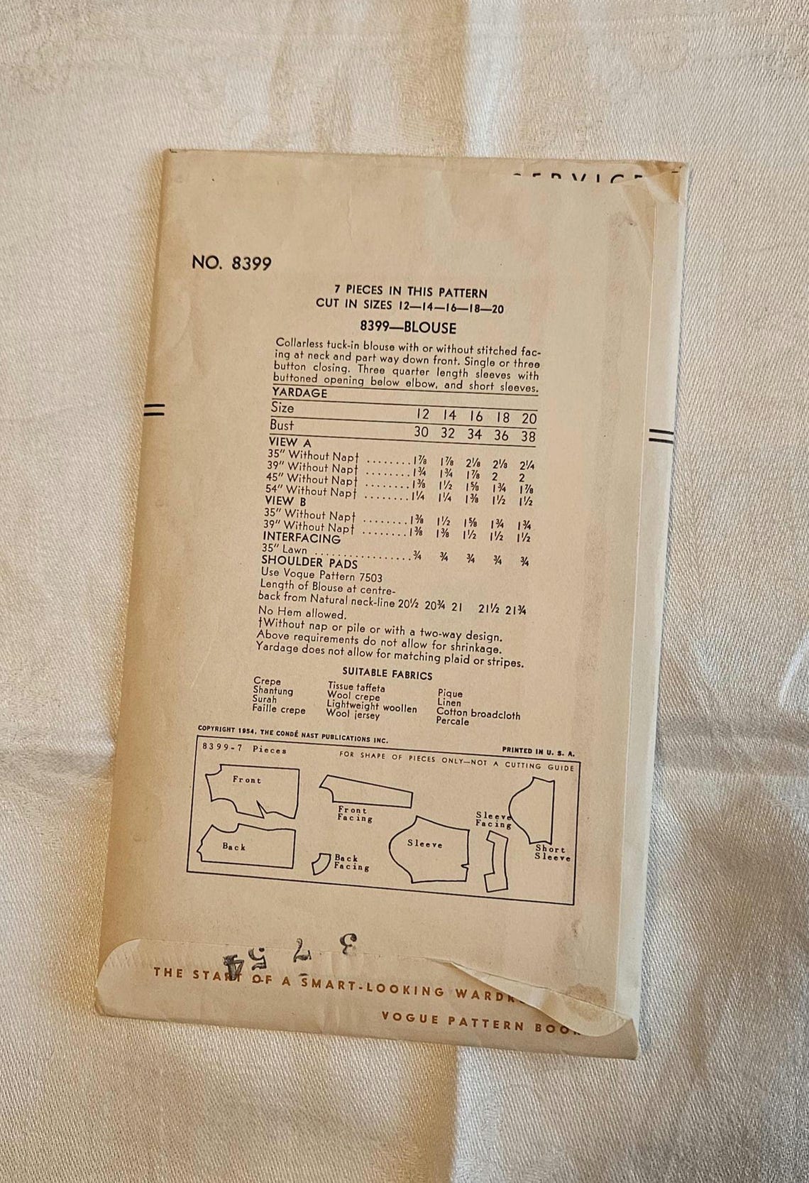Vintage 1940's Vogue Blouse Pattern 8399/size 16/34" Bust - Etsy