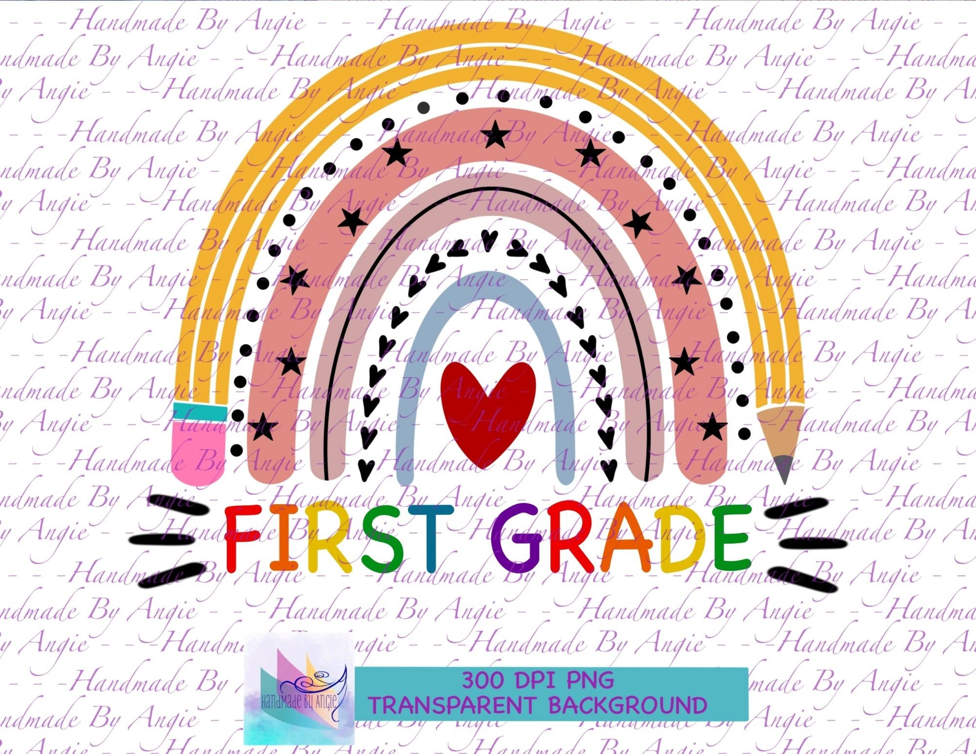 First Grade Pencil Rainbow PNG Design, Stars, Heart, Rainbow, Teacher ...