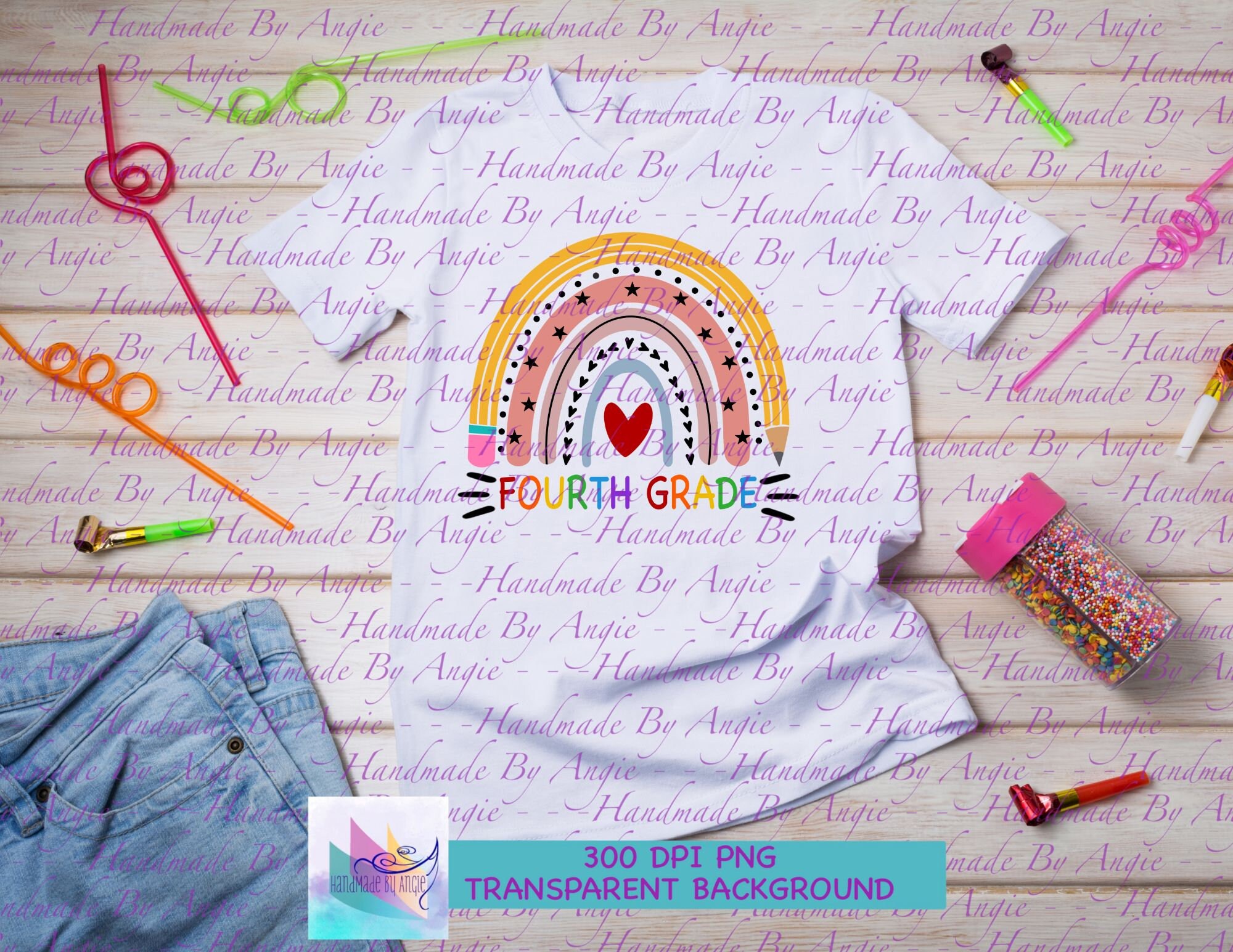 Fourth Grade Pencil Rainbow PNG Design Stars Heart Apple - Etsy