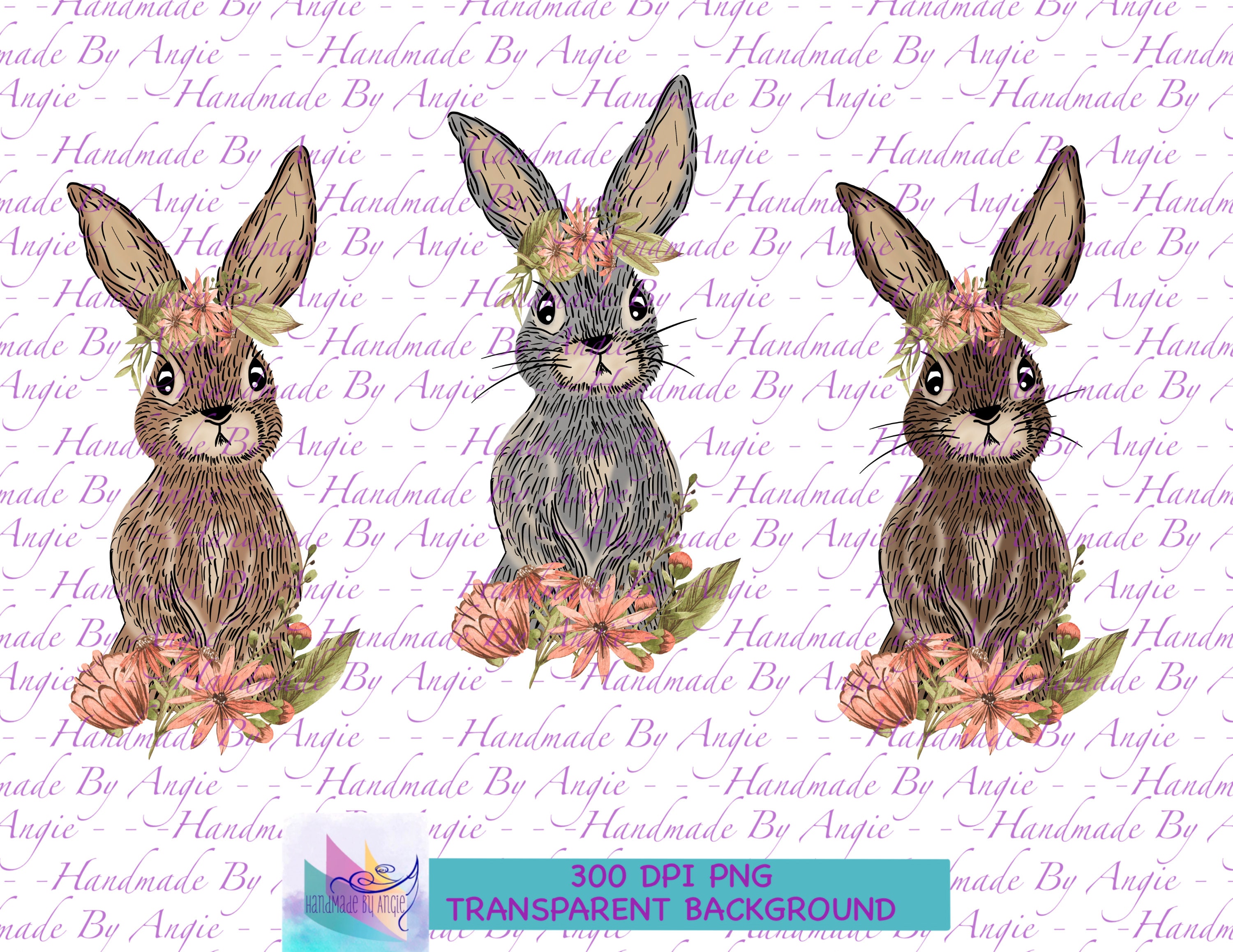Easter Bunny Clipart Watercolor Png's, Sublimation Bundle of All 9 Png ...