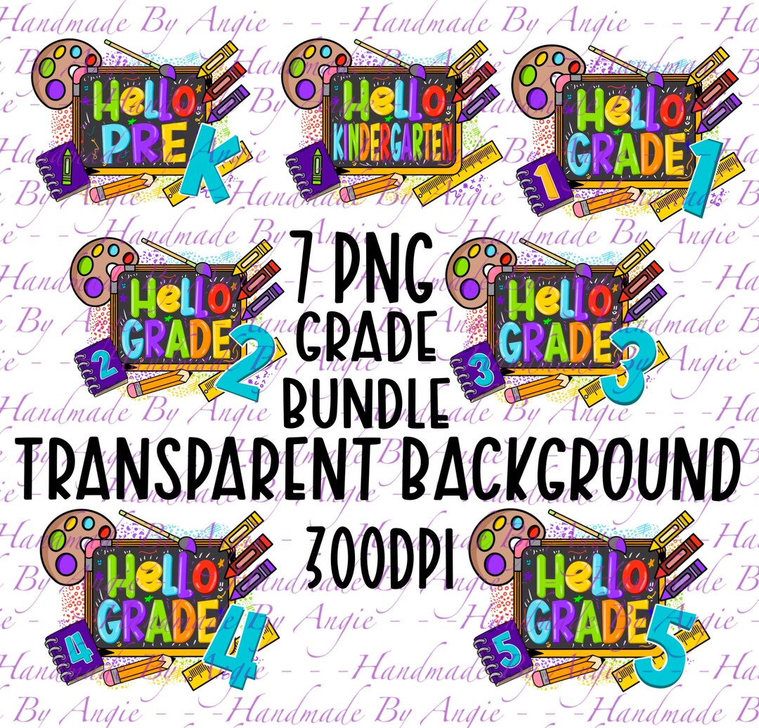 School Grades Bundle Pre K - Grade Five. 7 PNG Designs, Hello School ...
