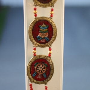 Metal Tibetan Eight Lucky Signs Wall Hanging in Red and Green With ...