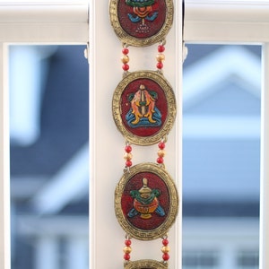 Metal Tibetan Eight Lucky Signs Wall Hanging in Red and Green With ...