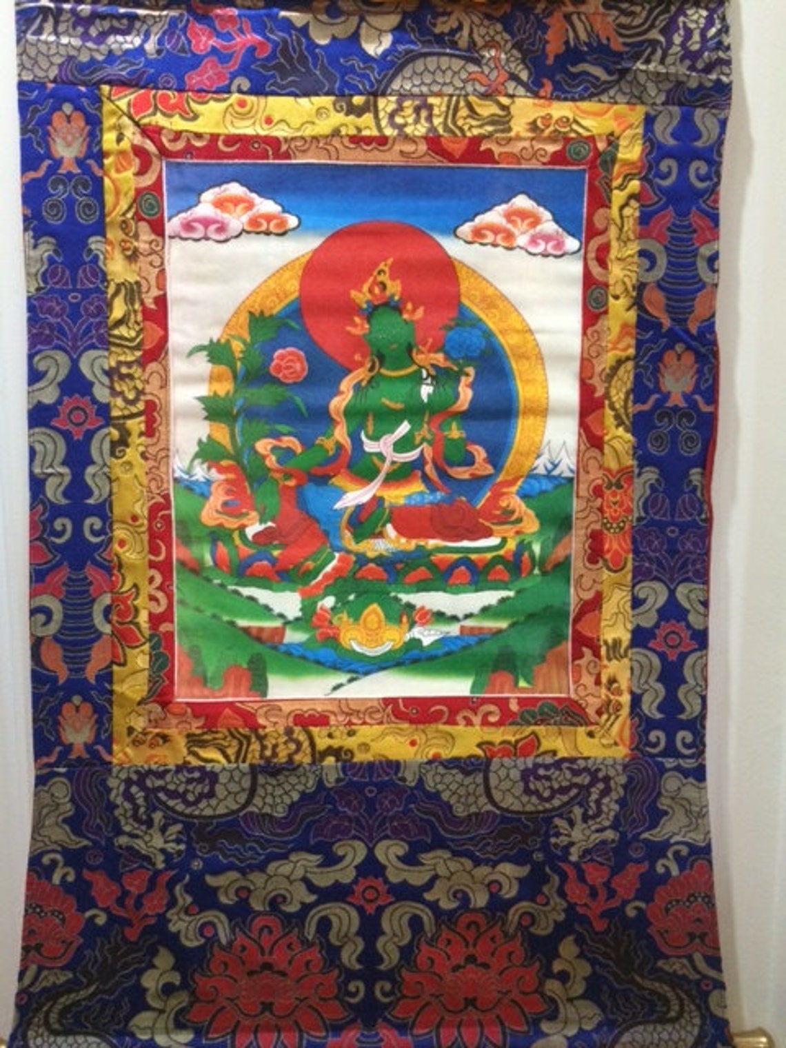 Hand Made Buddhist Thangka / Thanka in Silk and Brocade Wall Hanging ...