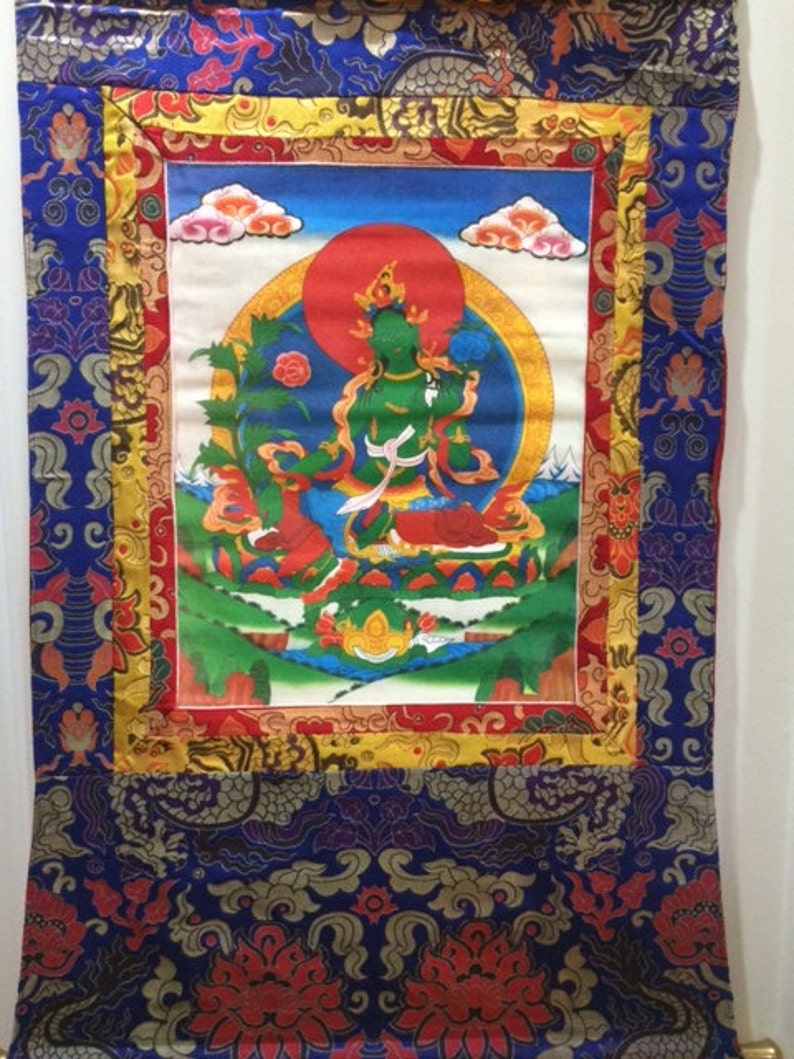 Hand Made Buddhist Thangka / Thanka in Silk and Brocade Wall Hanging ...
