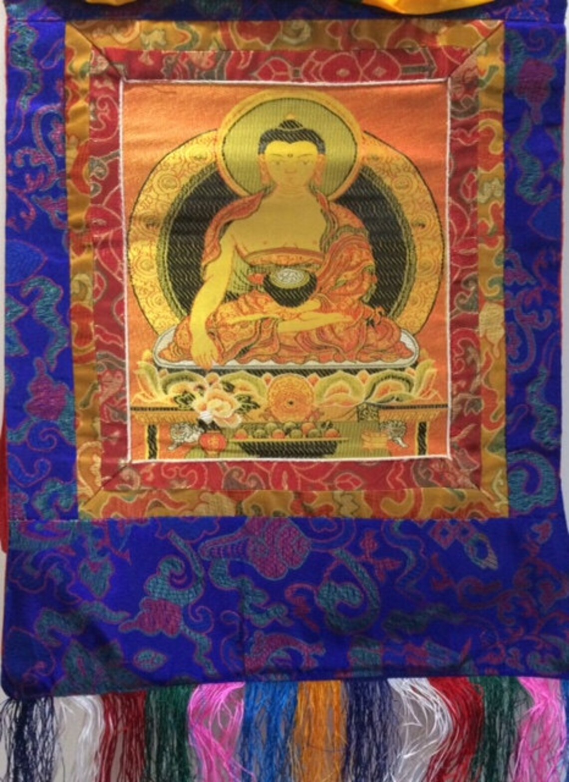 Hand Made Buddhist Thangka / Thanka in Silk and Brocade Wall Hanging ...