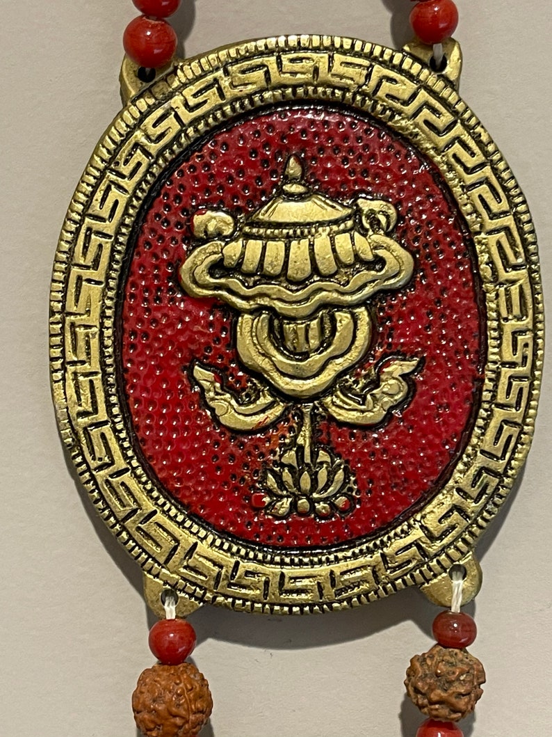Metal Tibetan Eight Lucky Signs Wall Hanging in Red and Green With ...
