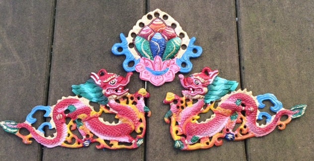 Dragon and lotus flower wall art in metal tibetan | Etsy
