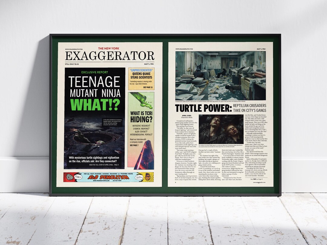 TMNT Poster Ninja Turtles Print Fake Newspaper Vintage Decor - Etsy