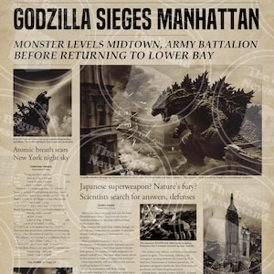 Godzilla Poster | Vintage Wall Art | Retro Decor | Newspaper Print - Etsy