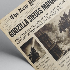 Godzilla Poster | Vintage Wall Art | Retro Decor | Newspaper Print - Etsy