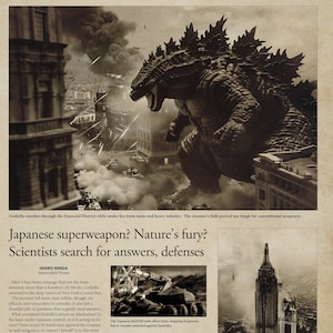Godzilla Poster | Vintage Wall Art | Retro Decor | Newspaper Print - Etsy