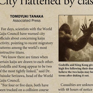 Godzilla Poster | King Kong Wall Art | Fake Newspaper | Vintage Decor ...