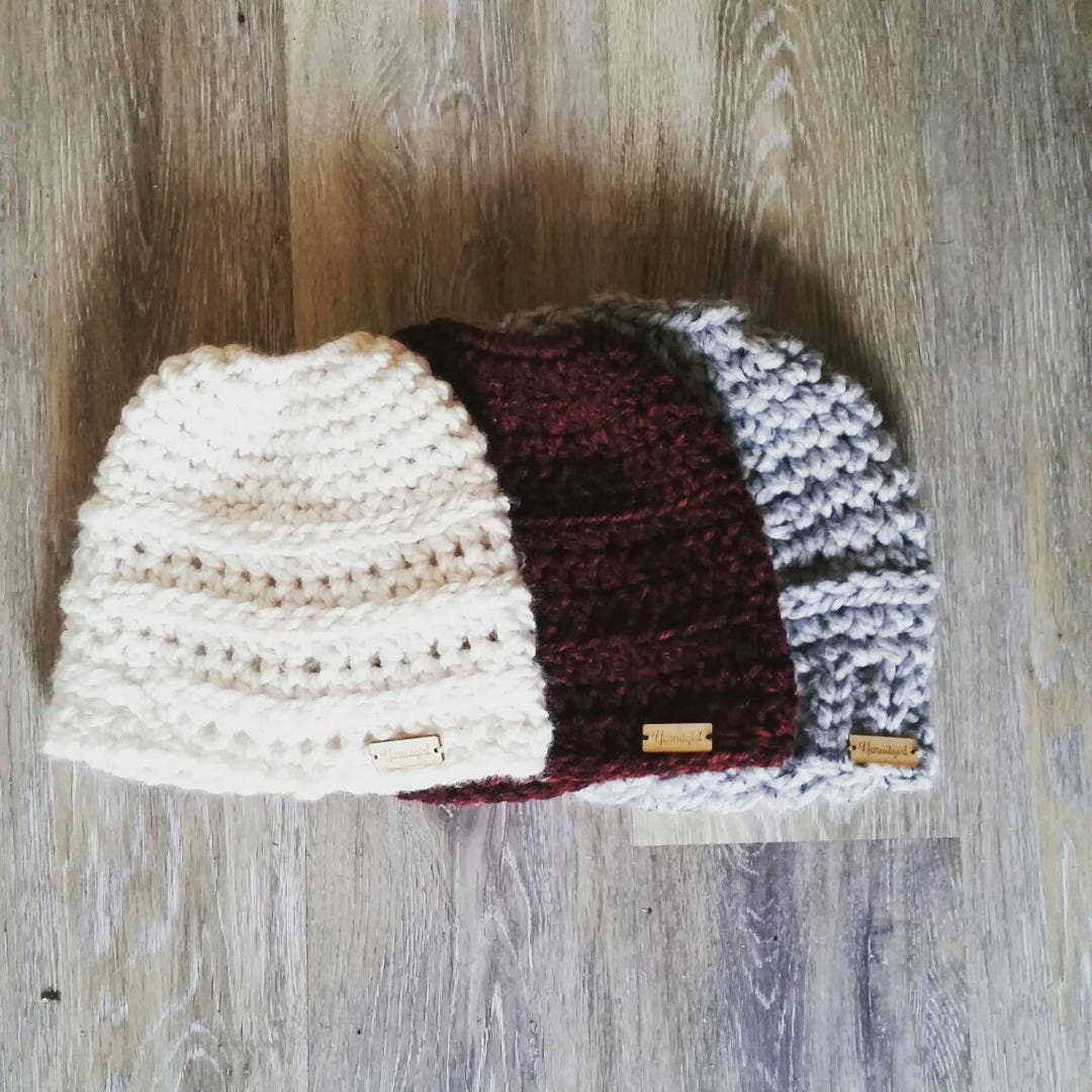 Messy Bun Hat, Burgendy With Black Flecks, Girls Hats, Winter Hats - Etsy