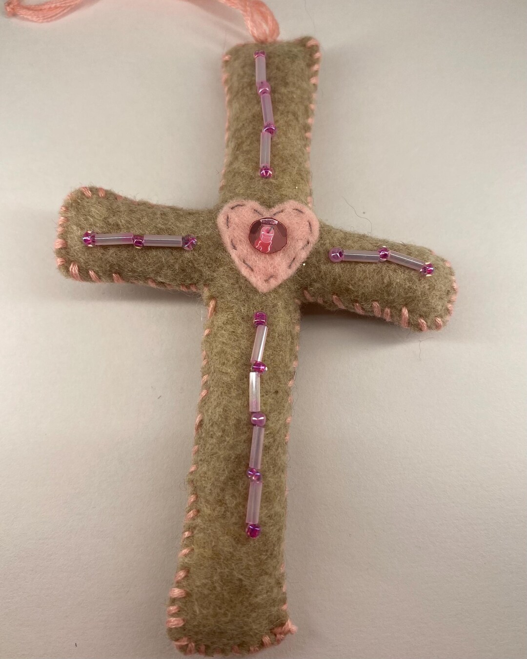 Handmade Felt Cross With Heart Car Mirror Hanger or Ornament ...