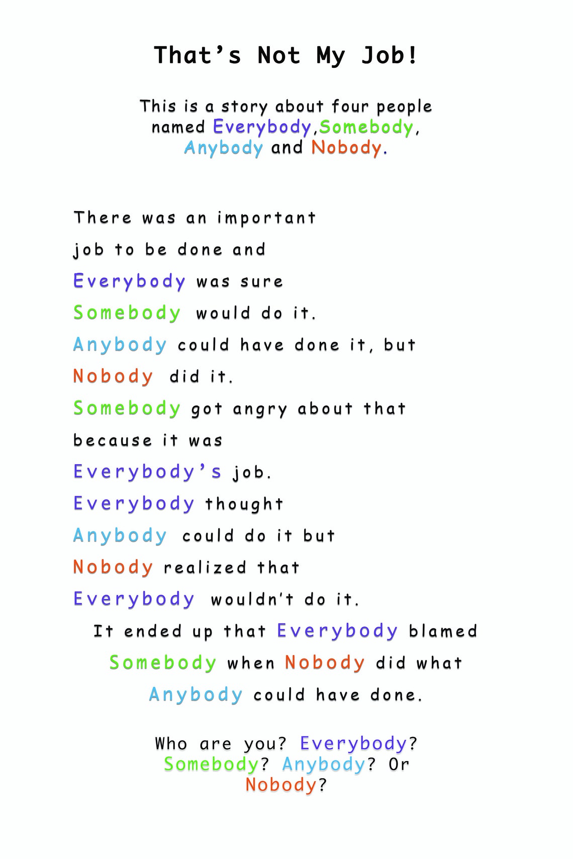 Anybody, Somebody, Everybody, Nobody Story,jpeg,png, Printable Download ...