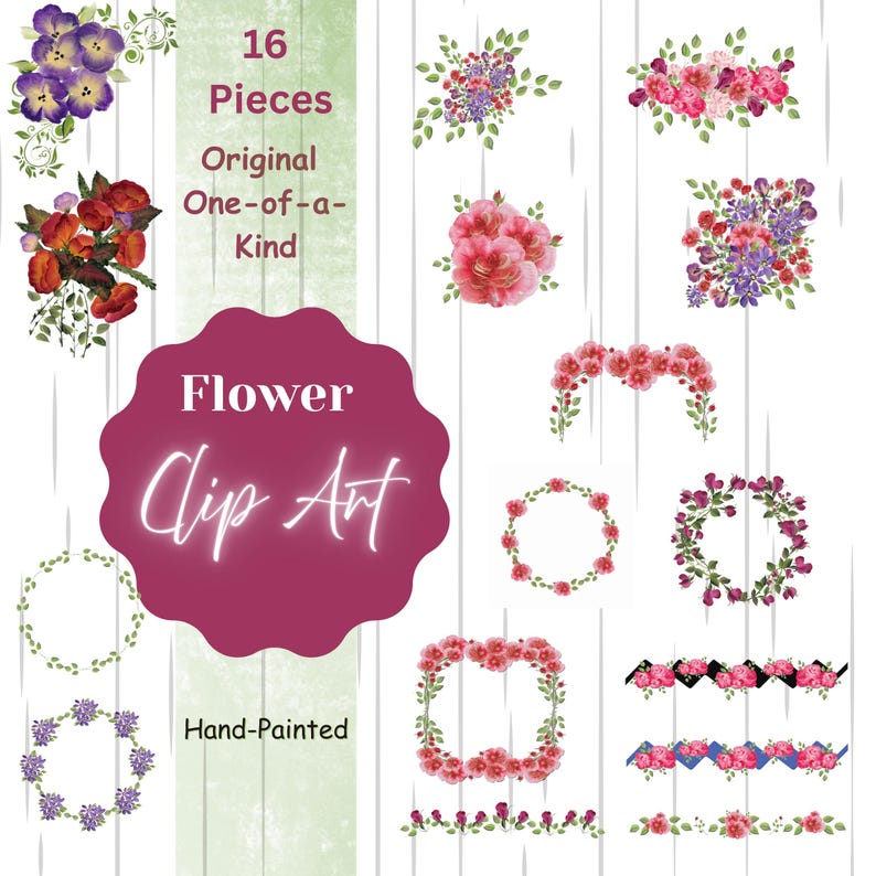 Printable Clip Art, Floral, Hand Painted, Original Art, Digital ...