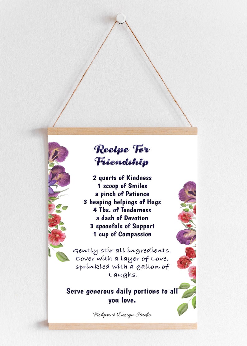 Printable Art, Friendship Recipe, Digital Download Art, Friendship Art ...
