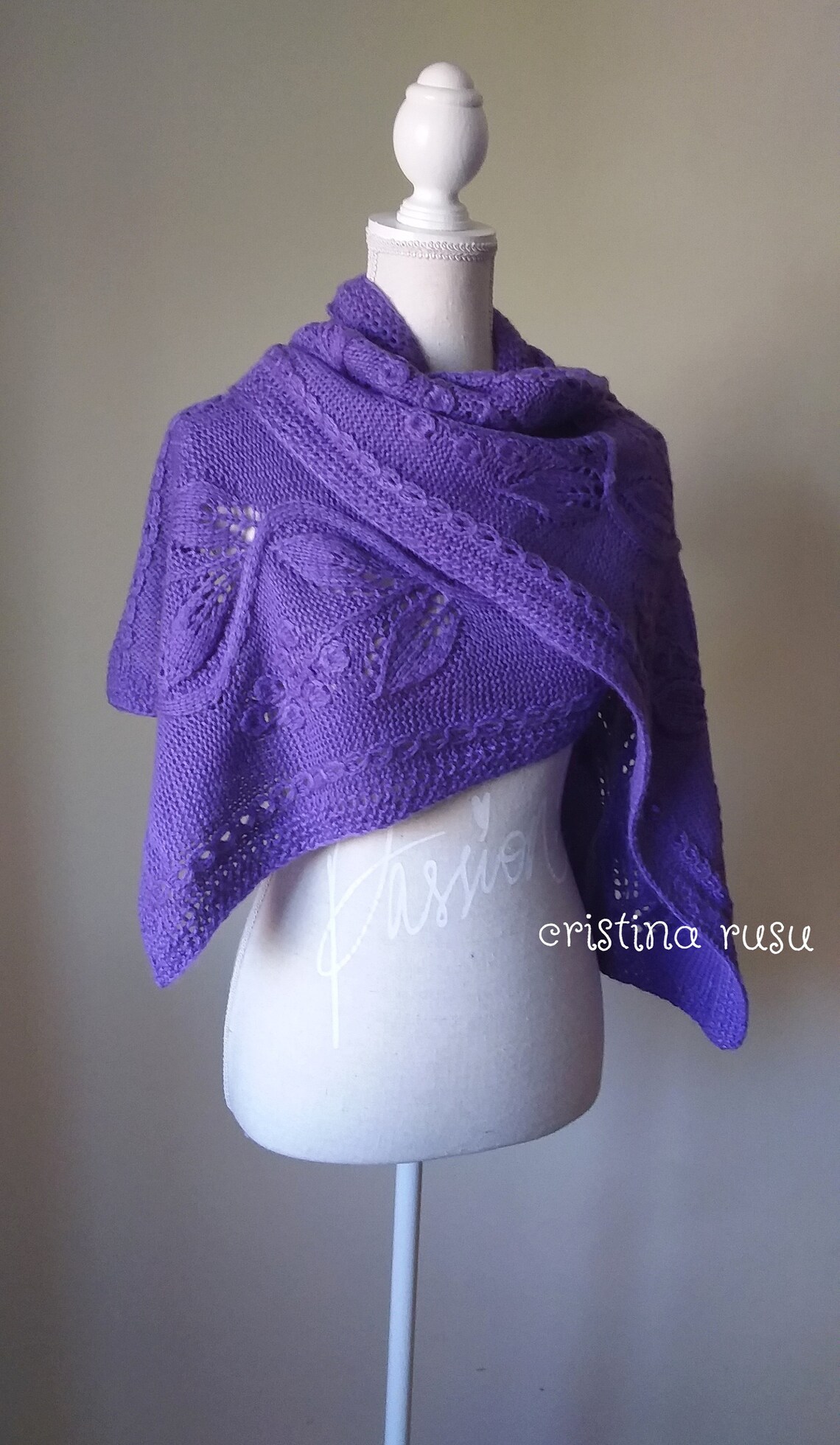 Soft Violet,purple, Plum Hand Knitted Mohair Shawl With Floral Pattern ...