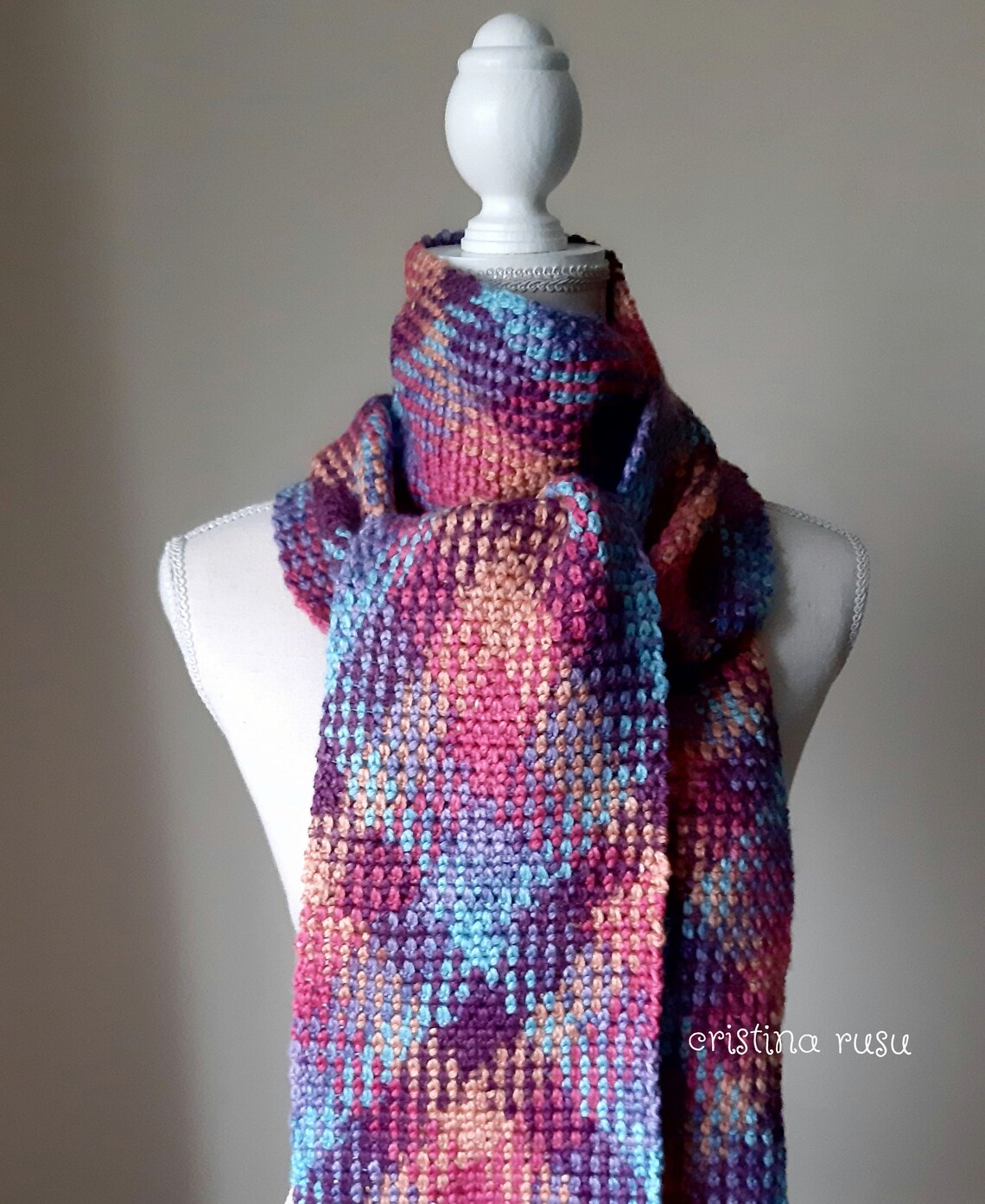 Blanket Scarf ,winter Crochet Scarf , Planned Pooling Scarf , Plaid ...