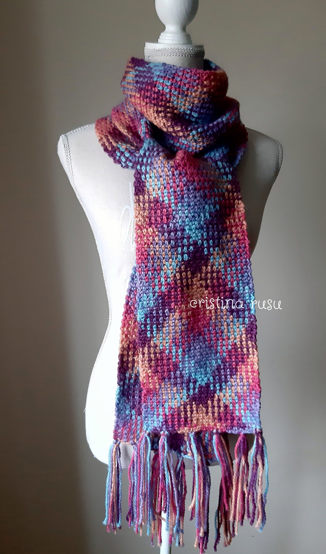 Blanket Scarf ,winter Crochet Scarf , Planned Pooling Scarf , Plaid ...