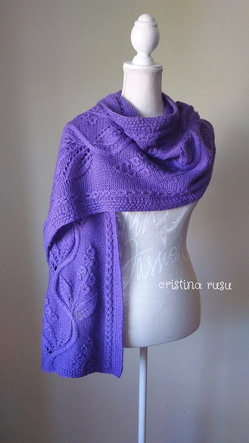 Soft Violet,purple, Plum Hand Knitted Mohair Shawl With Floral Pattern ...