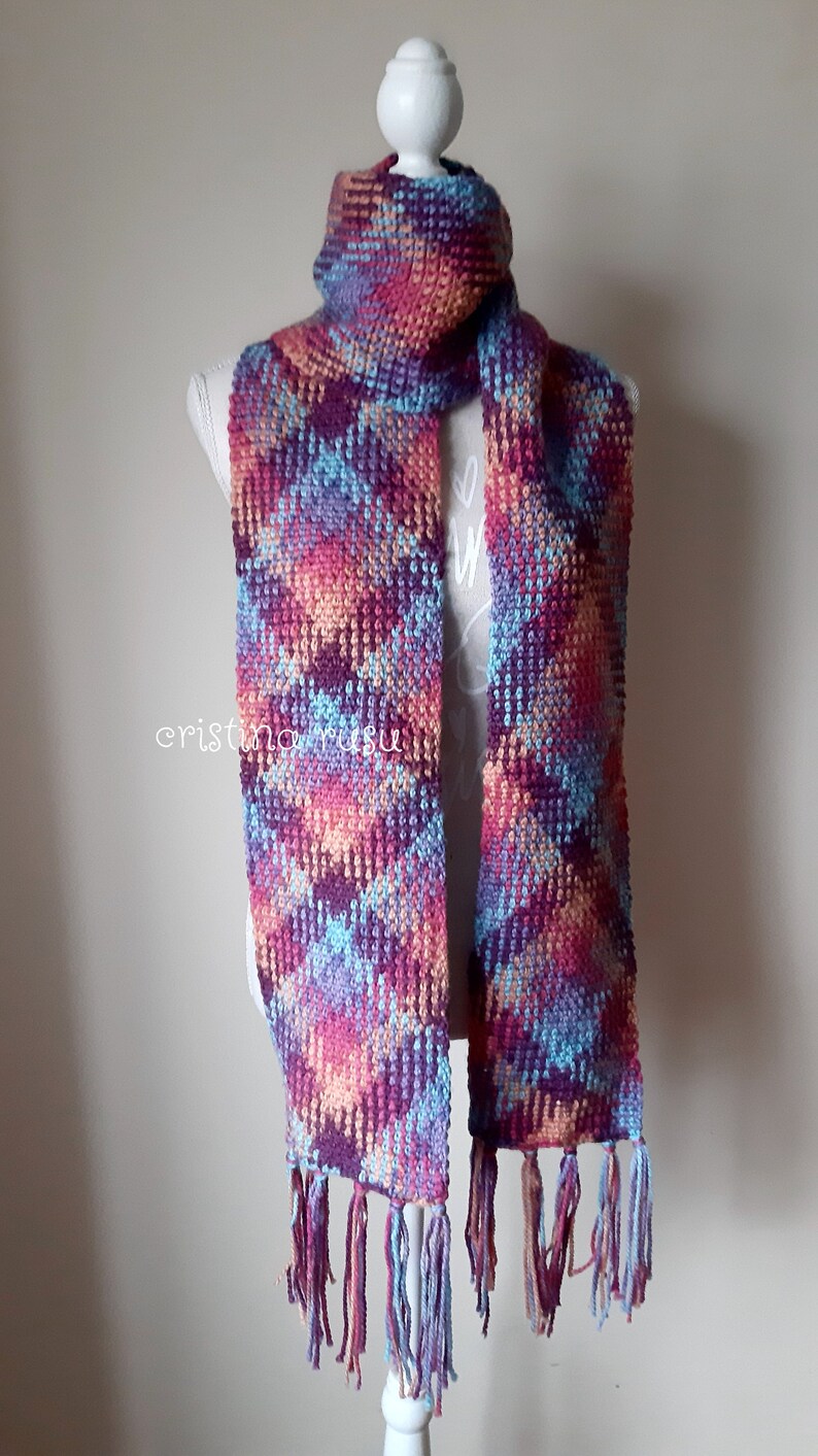 Blanket Scarf ,winter Crochet Scarf , Planned Pooling Scarf , Plaid ...