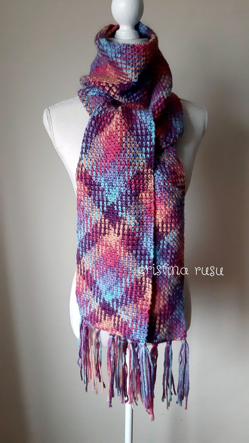 Blanket Scarf ,winter Crochet Scarf , Planned Pooling Scarf , Plaid ...